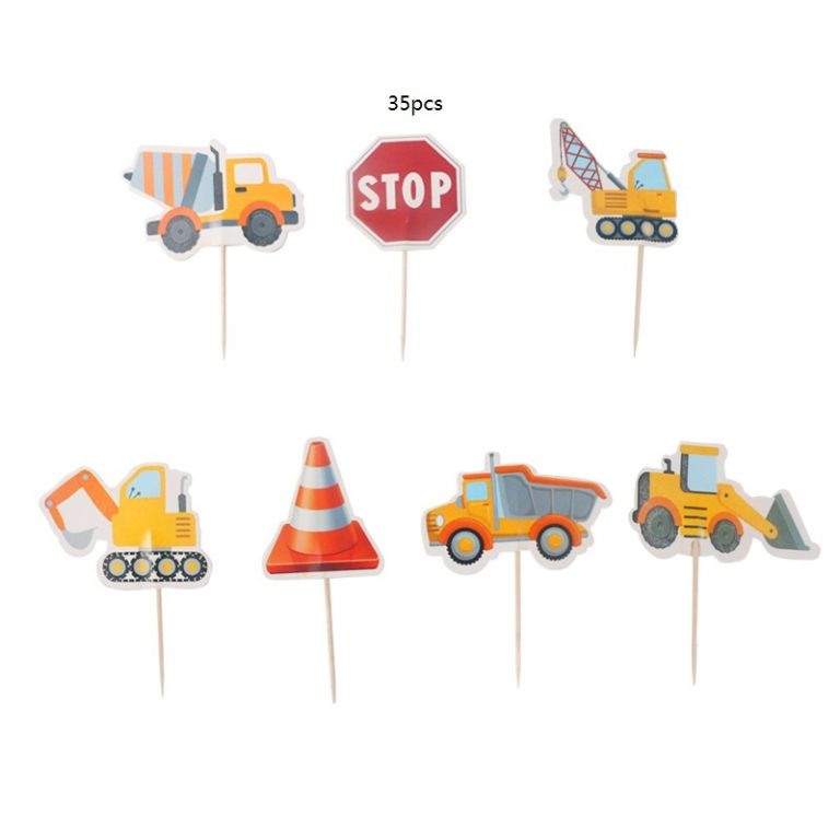 Boys Birthday Party Construction Vehicle Cupcake Toppers Excavator ...