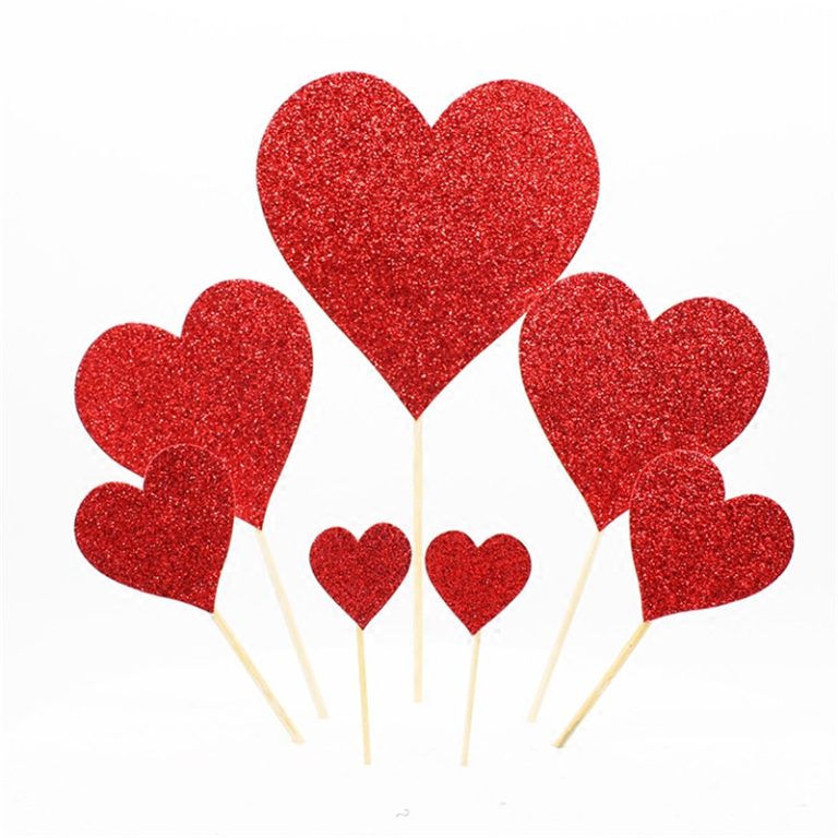 7pcs Red Gold Heart Cake Toppers Wedding Birthday Party Decor ...
