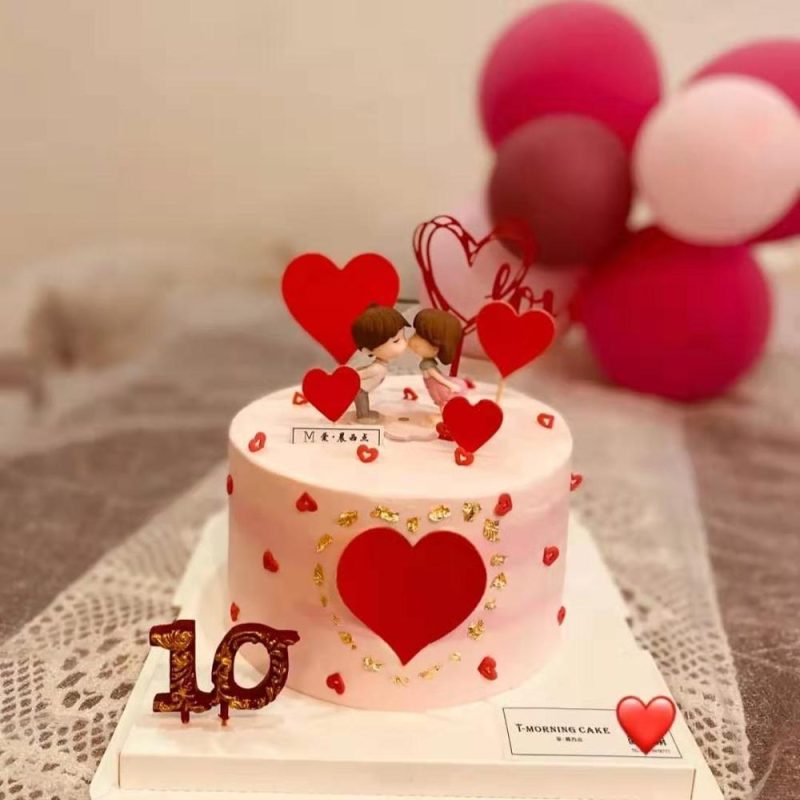 7pcs Red Gold Heart Cake Toppers Wedding Birthday Party Decor ...